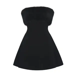 MISS CIRCLE NEW YORK Fur-trimmed A-line Mini Dress - Black