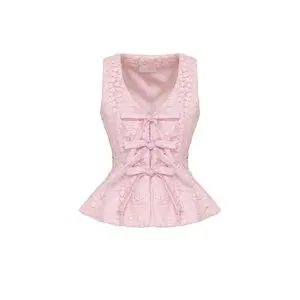 GEORGETTE Lace Bow Peplum Top