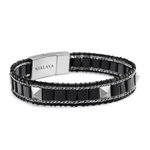 NIALAYA JEWELRY Onyx Stud Bracelet With Silver