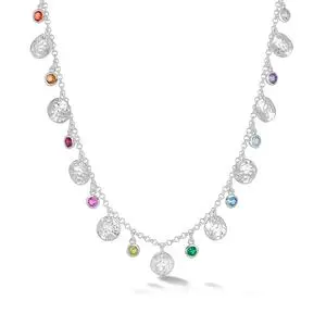 DOWER & HALL Hammered Disc And Mixed Gemstone Necklace - Silver