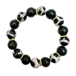 FARRA Dzi Agate Bead Bracelet - Black/white