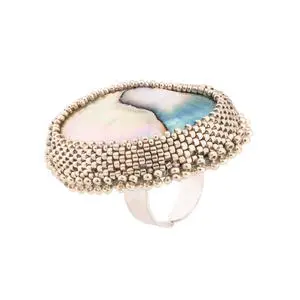 Oana Savu Silver Beaded Nautilus Shell Ring - Silver/blue