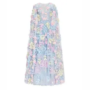 MATSOUR'I Hortensia Maxi Dress With Detachable Sleeves - Blue