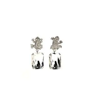 ADDICTED2 Neutrals / Armonia Plated Crystal Frog Earrings - Silver