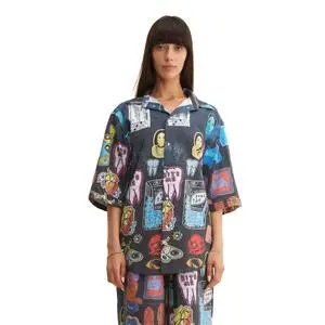 MYSIMPLICATED Short Sleeve Shirt Stickers Design Recycled Fabric - Black