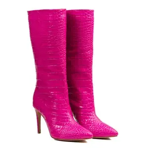 ROSAMUND MUIR LONDON Freda Crocodile Print Mid-calf Boots - Pink