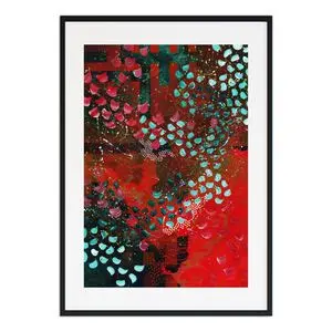 Jessica Slack Studio Red / Green Rosemary & Cranberry Spritz: Large Abstract Print - Red/green