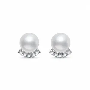 ANGEL BAROCCO Moissanite Freshwater Pearl Stud Earrings - Silver