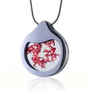 MY LITTLE NATURE Botanical Statement Necklace With Real Moss - Pink/silver