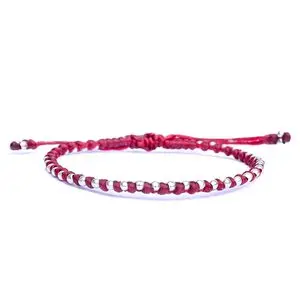 HARBOUR UK BRACELETS Friendship Bracelet With Silver Beads - Red