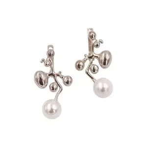 1610ISTANBUL Floral Pearl Earrings - Grey