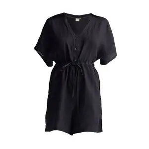 REISTOR V-neck Drawstring Romper - Black