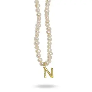 LINYA JEWELLERY Mono Letter Pearl Necklace - Gold
