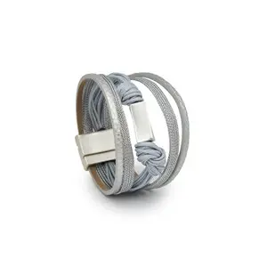 Saachi Rectangle Charm Cord Bracelet - Grey