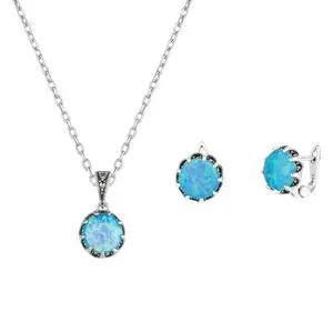 SPERO LONDON Opal Sterling Silver Earring And Necklace Set - Blue