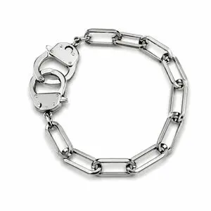 JAGGED HALO JEWELRY Handcuff Chain Bracelet In Stainless Steel With Rhodium Plating - Silver
