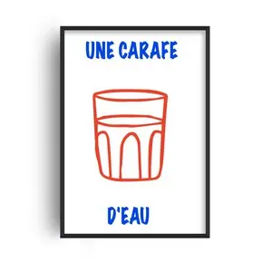 FANCLUB Red / Blue Une Carafe D'eau French Kitchen Retro Inspired Giclée Art Print A2 - Red/blue