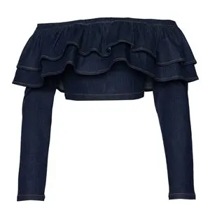 OFUURE Dija Denim Ruffle Crop Top