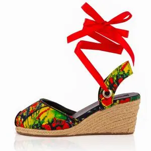 MIRIAM BELLA Gaia Wild Flame Espadrille Wedge Sandals - Black