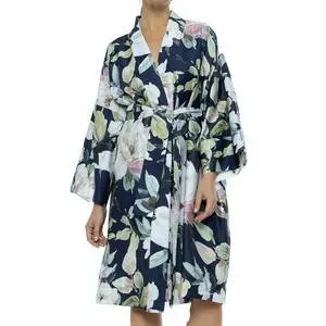 DECOFLUX HOME Cotton Sateen Kimono Robe Harmony Dark - Blue