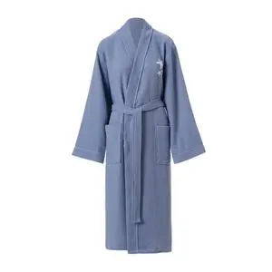 KM HOME COLLECTION Starfish Embroidery Waffle Bathrobe - Blue