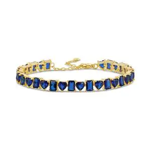 SHYMI Heart And Emerald Tennis Bracelet - Gold/blue