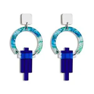 TOOLALLY Petite Art Deco Chandelier Earrings - Blue/green