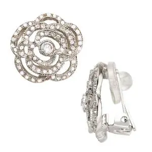 Grossé Platinum & Crystal Flower Clip On Earrings - Silver
