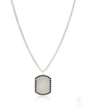 THE JEWELZ Silver Dog Tag Pendant Necklace - Black/white/silver
