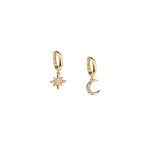 SEVEN SAINTS Moon & Star Huggie Hoop Earrings - Gold