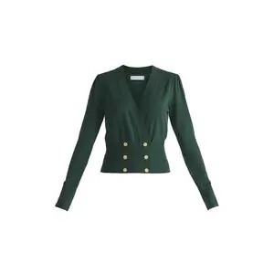 PAISIE Long Sleeve Knitted Wrap Top - Green