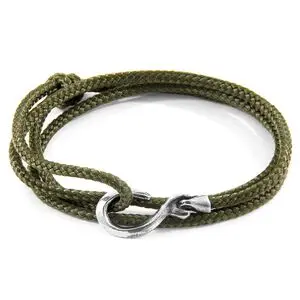 ANCHOR & CREW Heysham Silver & Rope Bracelet - Green