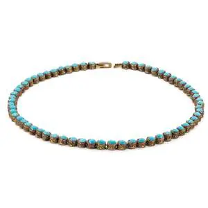 EBRU JEWELRY Turquoise Tennis Necklace - Blue/gold