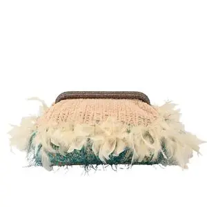 SIBYLLA DELPHICA Phaedra Crochet Clutch With Feather Trim - Blue/pink
