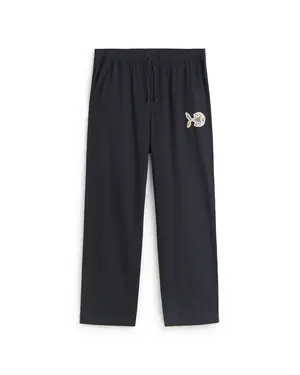 THINKING MU Hand-embroidered Organic Cotton Wide-leg Pants