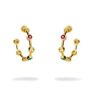 EBRU JEWELRY Multi Gemstone Hoop Earrings - Gold