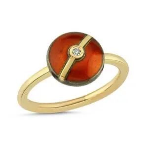 ECCE ARTISAN DIAMONDS Enamelled Diamond 14k Yellow Gold Ring - Brown