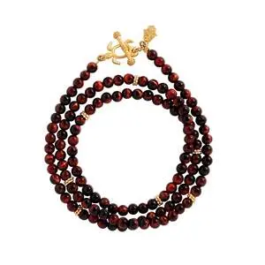 KARMA AND LUCK Tiger Eye Gold Turtle Wrap Bracelet - Red
