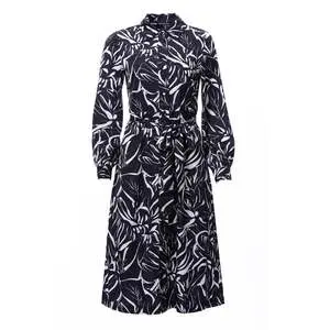 CARLOSLINES Button-down Shirt Dress In Contrasted Leaves Print - Black