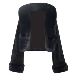 MISS CIRCLE NEW YORK Kali Cropped Vegan Fur Jacket With Hood - Black
