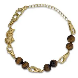 FRENVYRN Convertible Cat Charm Bracelet Bag Charm With Tiger's Eye Gemstones - Gold/brown