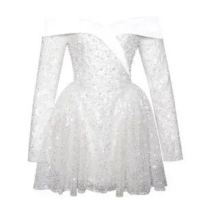 MISS CIRCLE NEW YORK Kira Bead Embroidered Mini Dress - White