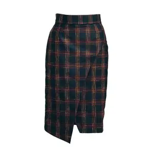 Mionè Asymmetrical Plaid Wool Skirt