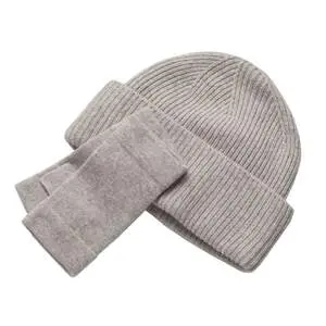 COVE Cashmere Beanie & Wrist Warmer Set - Grey