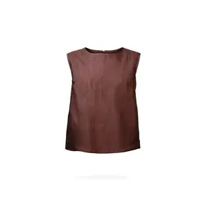 STOVARIA Handwoven Cotton Silk Sleeveless Top - Brown
