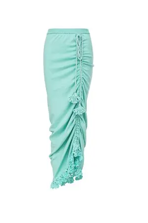 ANDREEVA Knit Skirt With Handmade Embroidery - Green
