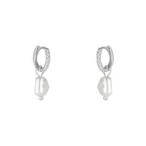 SPERO LONDON Sterling Huggie Pearl Drop Earrings - Silver