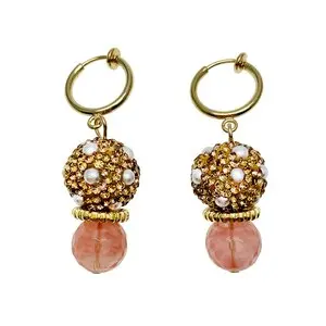 FARRA Watermelon Quartz Rhinestone Clip-on Earrings - Red