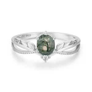 AZURA JEWELRY NEW YORK Calla Lily Moss Agate Vermeil Ring - Silver