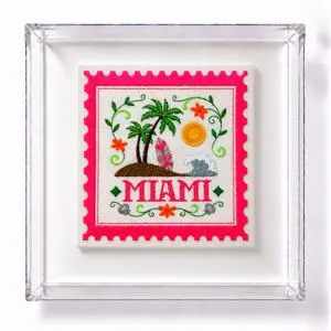 LILLY LOVES Miami Embroidered Stamp Artwork - White